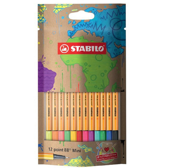 STABILO point 88 Mini Fineliner Pens 0.4mm line width, Set of 12 Multi ...